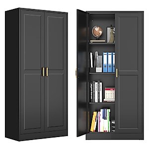 TIMELESS PIECES Kitchen Pantry Cabinet，Pantry Storage Cabinet，60" Tall Kitchen Storage Cabinets with Doors and Adjustable Shelves，Black Metal Food Pantry Cabinet for Kitchen, Dining Room