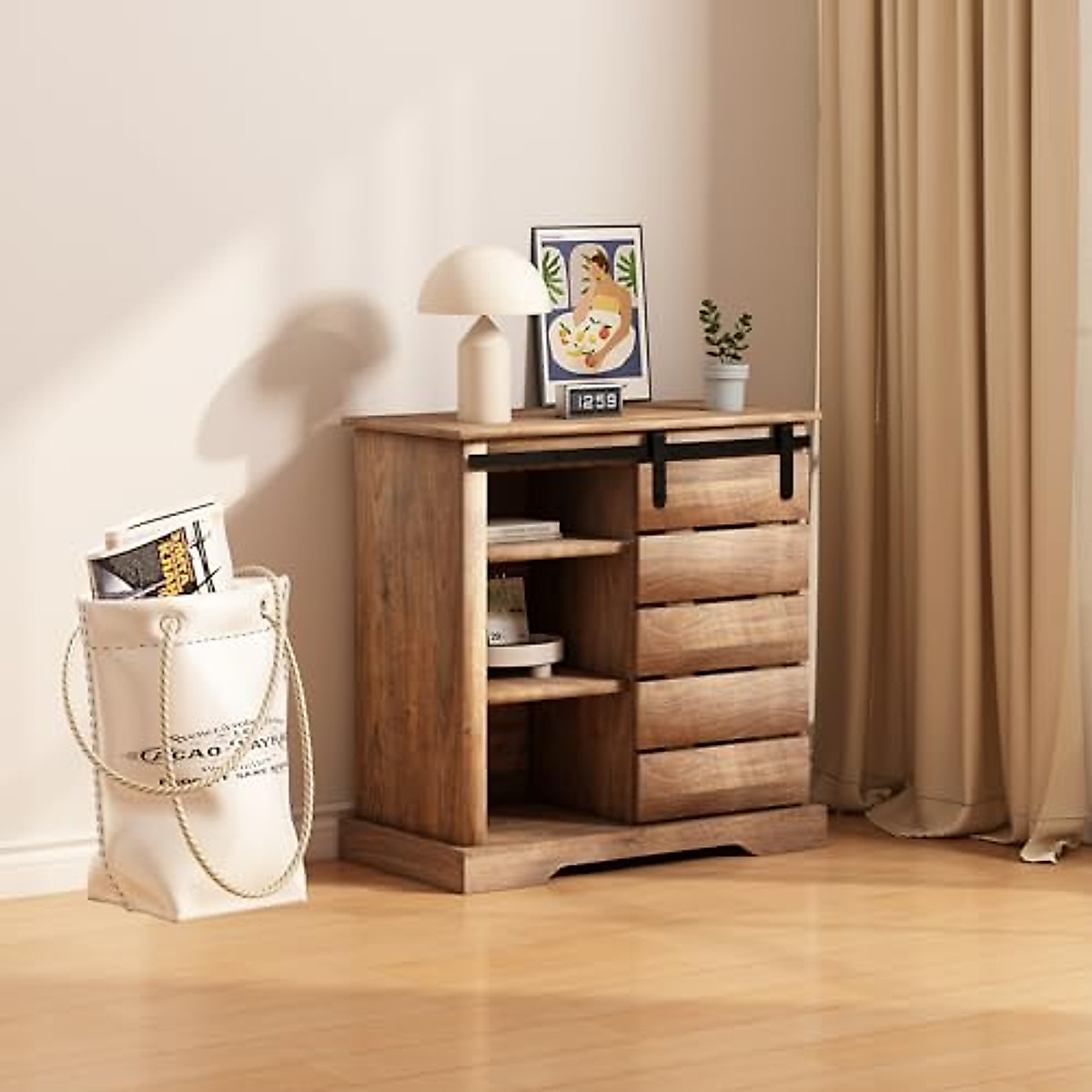 Wonder Comfort Sideboard Buffet Cabinet,Kitchen Storage Console Table with Sliding Barn Door for Living, Dining Room, Bedroom, Entryway, Rustic Brown