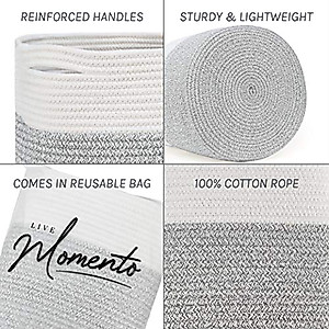 Cotton Rope Storage Basket, Extra Large Woven Basket with Handles for Living Room, Big Organizer for Throw Blankets Pillows Laundry Towels Nursery Toy Bin for Baby & Kids 20" x 20" x 13" Live Momento