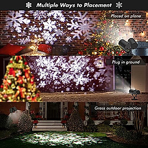Christmas Projector Lights Outdoor, Double Head Upgrade Rotating Snowflake LED Lighting Projector Waterproof Indoor Outdoor Snowflake Party Patio Garden Landscape Lights Party Christmas Decorations