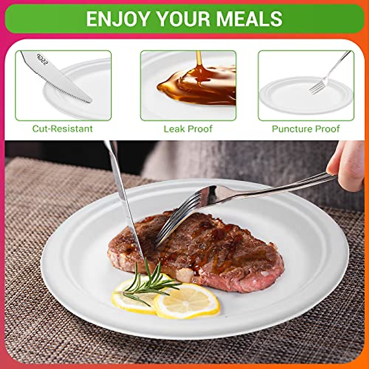 MIDOFELD 7 Inch Small Paper Plates - [125-Pack] Heavy Duty Dessert Paper Plate Eco Friendly Made from Sugarcane Fiber - Microwable Sturdy Party Plate Disposable, 100% Compostable and Biodegradable