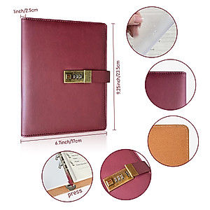 A5 Password Book with Combination Lock & Alphabetical Tabs, 302 Pages Leatherette Hardcover Internet Address & Password Organizer Logbook, Large Print, Refillable, 576 Entries, for Seniors