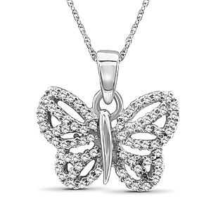0.25 Carat White Diamond Butterfly Necklace Sterling Silver Necklace for Women – Genuine White Diamond Necklace with Durable . 925 Sterling Silver Chain – Beautiful Butterfly Pendant Necklace Gifts for Women by JEWELEXCESS
