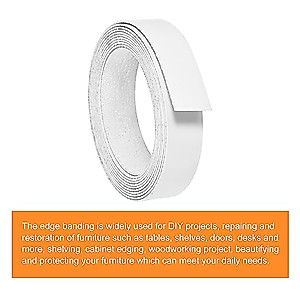 uxcell Edge Banding, 7/8 Inch x 24.6ft Pre-Glued Wood Veneer Edging Iron-on Flexible Edge Banding for Cabinet Repair Furniture Restoration, Matte White