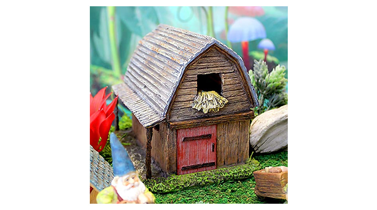 Fairy Garden Miniature Barn House - 7 Inch with Door