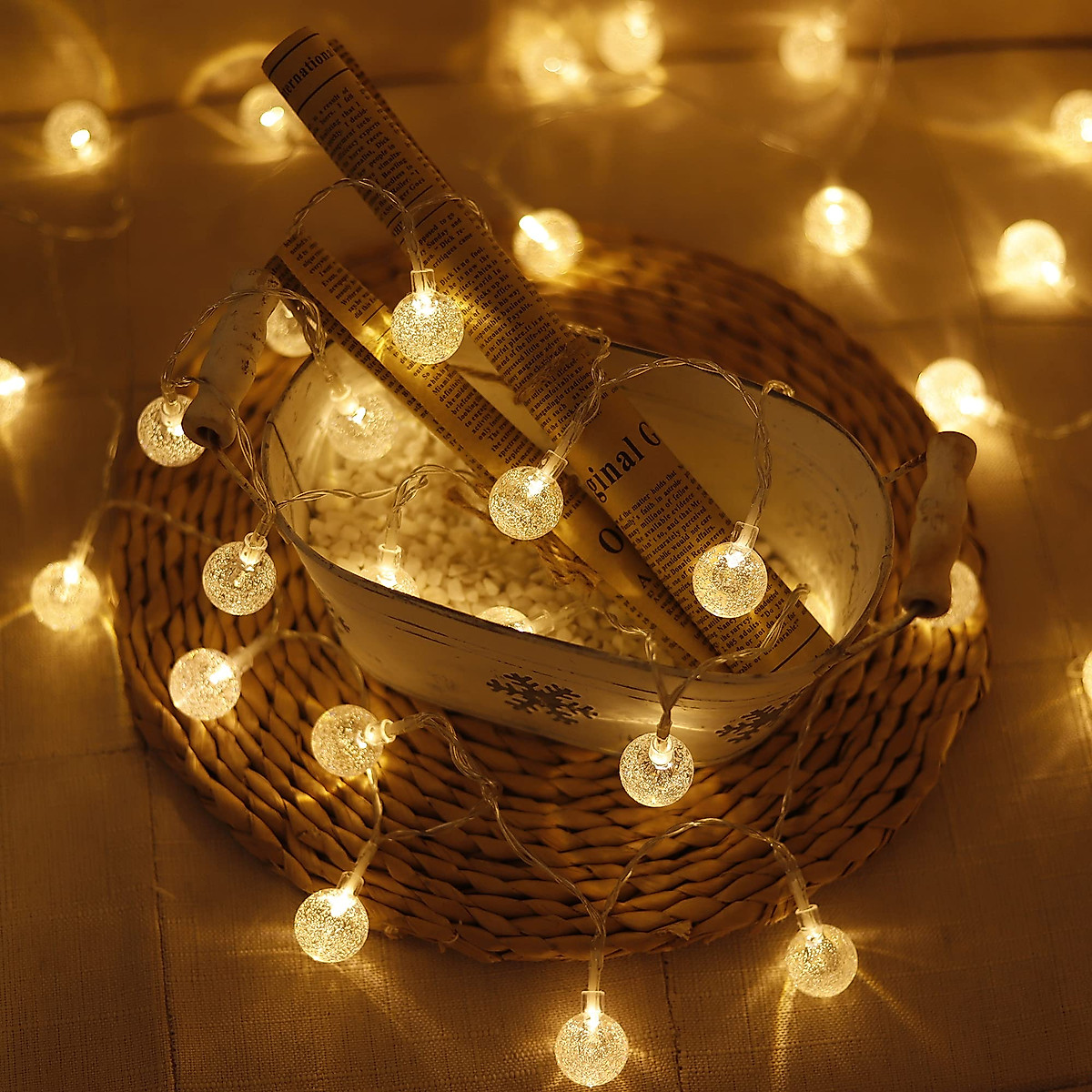 Big Globe String Lights Fairy Lights Battery Operated 21FT 60LED Bubble Ball,lamp String Waterproof Indoor Outdoor Hanging Lights Decorative Christmas Lights for Home Party Patio Garden Wedding