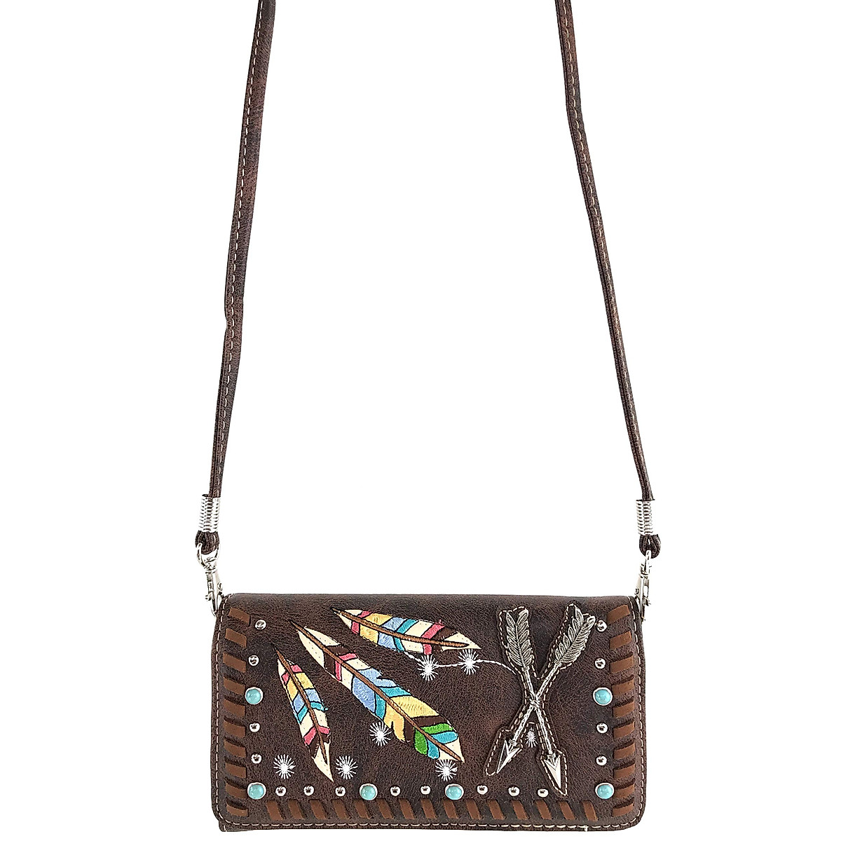 Zelris Colorful Native Tribal Feathers Conceal Carry Women Handbag Purse with Wallet (Brown)