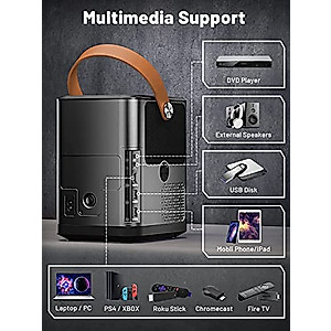 [2022 Upgraded] Mini WiFi Bluetooth Projector, ELLEPHAS 1080P Full HD Supported Movie Projector, Home Theater Projector with 100" Projector Screen & Zoom, Compatible with Android/iOS/PC/TV Stick/PS4