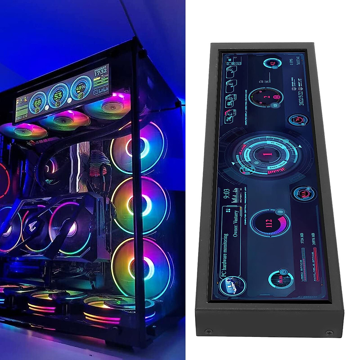 Bewinner 8.8 Inch AIDA64 PC CPU RAM HDD Data Monitor, 8.8 Inch CPU Hardware Temperature Monitor 1920x480 LCD Screen for PC ARGB Computer case Secondary Screen