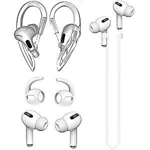 JNSA [Never Lose Your Air Pods Pro] Anti Slip Set , Sport Ear Hook Compatible with Air Pods Pro + Air Pods Pro Earbuds Ear Hooks Cover + Strap Compatible with Air Pods Pro [3in1] (White)