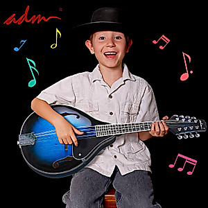 ADM Acoustic Mandolin Instrument Kit Music A Style for Kids Students Adults Wood Mandolins Beginner Set With Bag, Tuner, EQ, Strap, Strings, Picks and Hanger, Blue