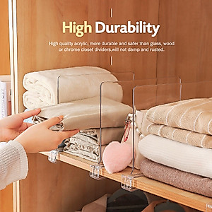 Sclvdi Acrylic Shelf Dividers,8 Pcs Closets Shelf Organizer for Clothing Handbags Books in Pantry, Bedroom and Kitchen, Adjustable Clear Closet Separator Wood Shelves Organize(11.1x 8.1)