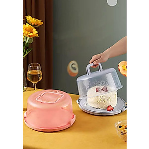 GLOGLOW 6/8 Inch Round Cake Carrier, Portable Cake Stand Cupcake Carrier with Lid Handle for Easily Hold Transport Cakes Pies Desserts (Blue)