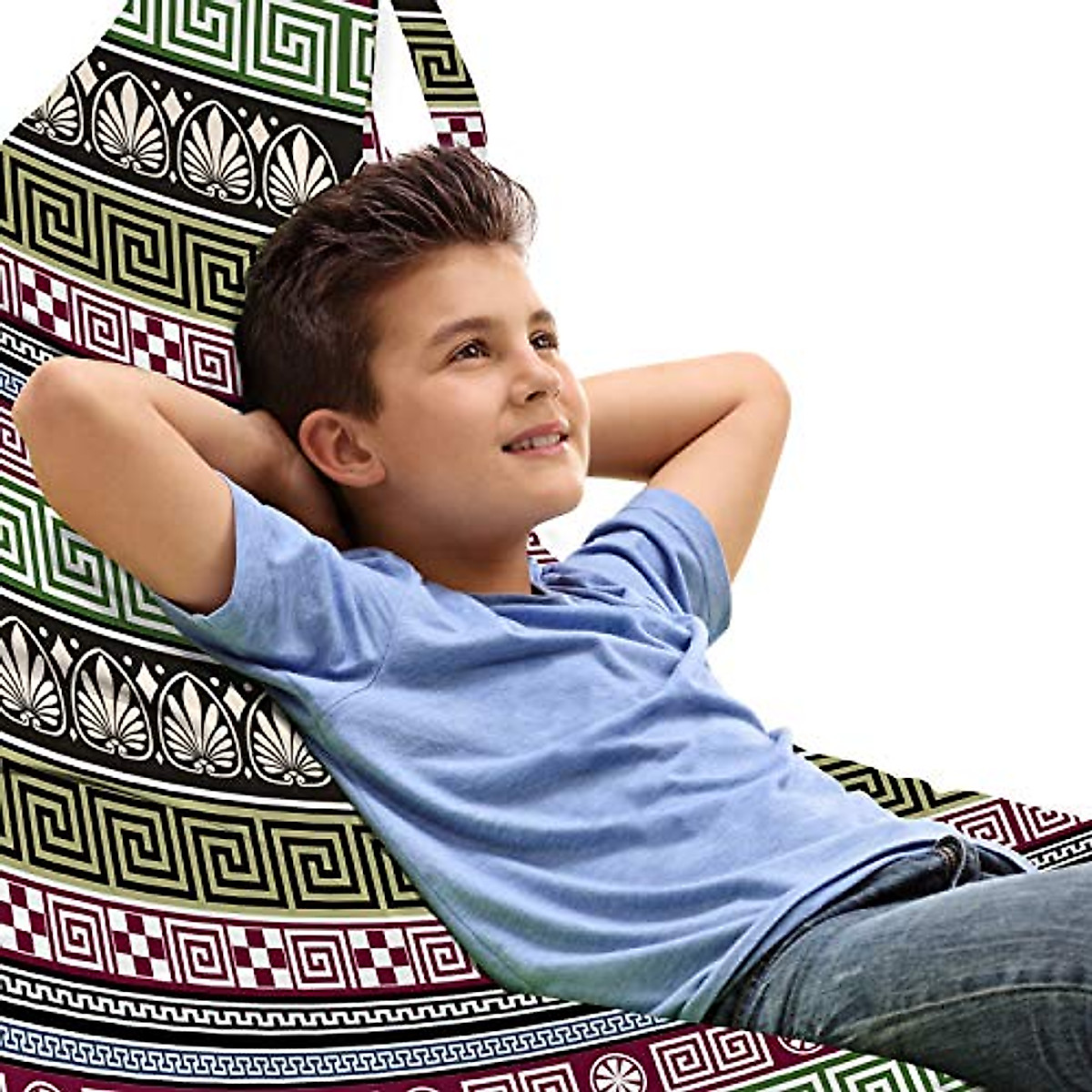 Ambesonne Greek Lounger Chair Bag, Antique Ornamental Design Pattern Mosaic Effects Old Fashioned Style Illustration, High Capacity Storage with Handle Container, Lounger Size,