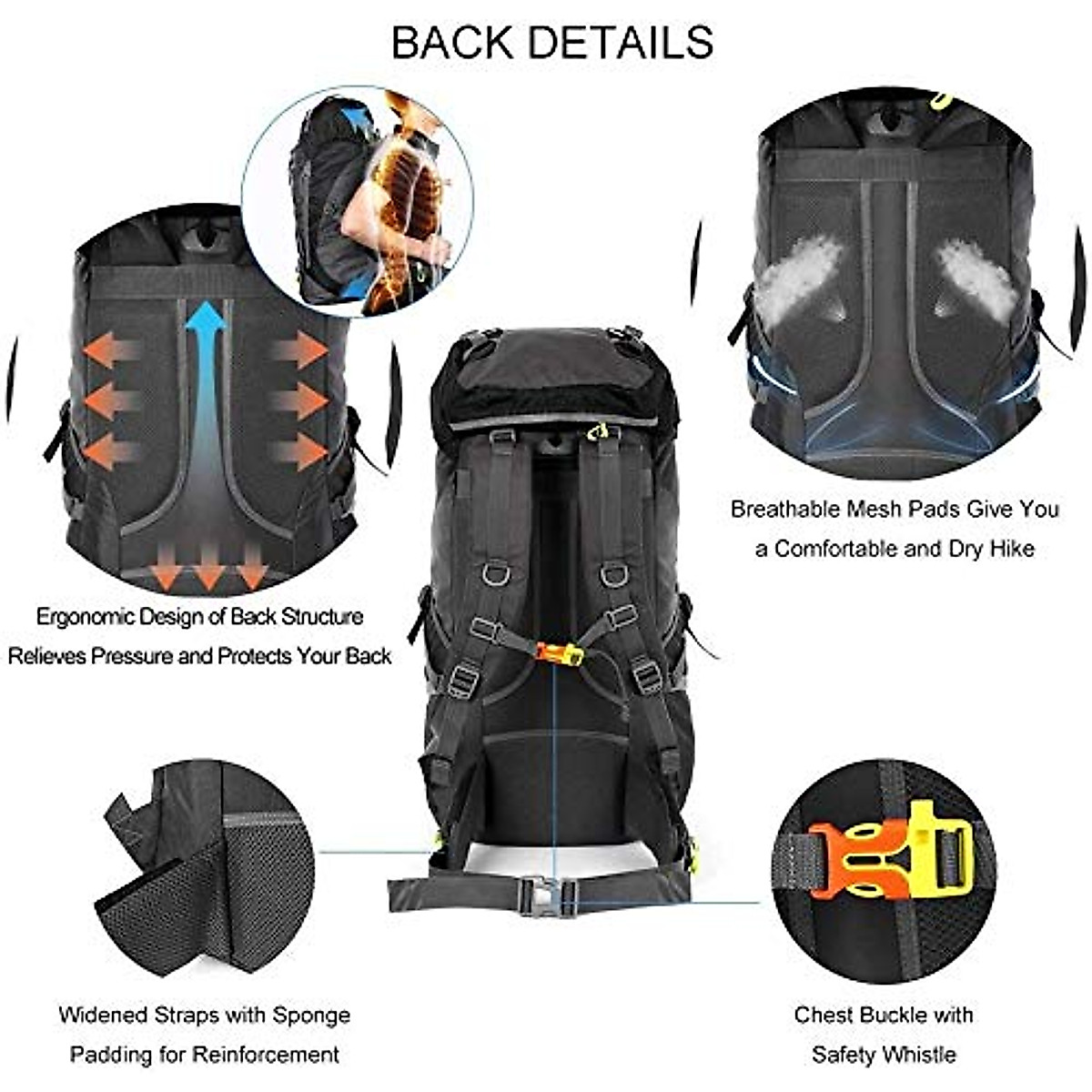 OUTLIFE Hiking Backpack 60L Lightweight Water Reasistant Trekking Bag Durable Outdoor Sport Daypack for Climbing Mountaineering Fishing Travel Cycling