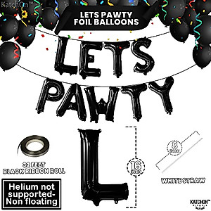KatchOn, Black Lets Pawty Balloons - 16 Inch | Dog Birthday Party Supplies, Lets Pawty Banner for Dog Birthday Decorations | Lets Pawty Birthday Decorations, Puppy Party Balloon, Dog Party Decorations