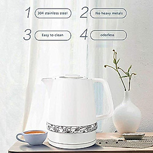 SieHam Kettles,Ceramic Cordless Kettle Teapot-Retro Red 1.7L Jug, 1850W Water Fast for Tea, Coffee, Soup, Oatmeal-Removable Base, Boil Dry Protection/D