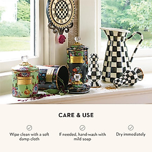 MACKENZIE-CHILDS Black Flower Market Enamel Canister, Floral Kitchen Storage Container with Lid, Medium