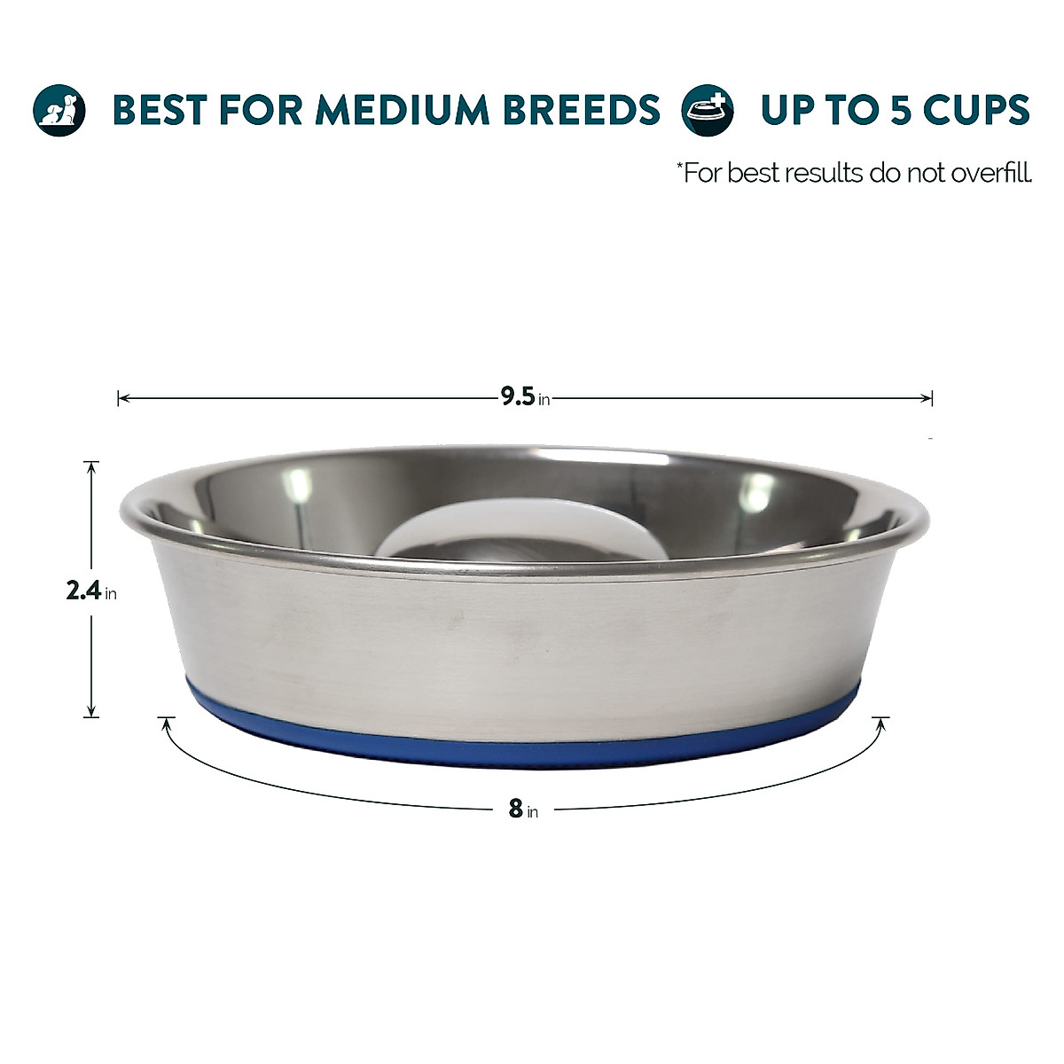 OurPets DuraPet Slow Feed Premium Stainless Steel Dog Bowl, Silver (2040010301)