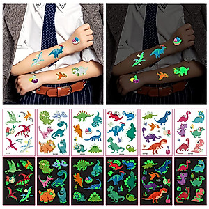 Dinosaur Glow Temporary Tattoos for Kids,Dinosaur theme Luminous Tattoos Stickers,Glow In The Dark Tattoos for Boys and Girls,Face Makeup Fake Tattoos,Holiday Party Supplies Gifts for Children