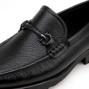 Men's Leather Penny Loafers, Fashion Luxury Handmade Dress Shoes Crocodile Printed Slip-On Loafer for Gentleman Wedding Business (Black)