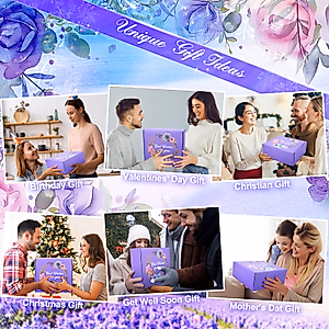 Birthday Gifts for Women -Purple Happy Birthday Gift Basket for Mom, Wife, Girlfriend, Sister, Her, Pillow/Blanket/Tote Bag/Self Care Package Get Well Soon Baskets for Women