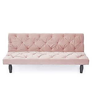 Livavege Convertible Futon Sofa Bed, 66" Velvet Upholstered Sleeper Couch Daybed with Adjustable Backrest for Studio, Apartment, Office, Small Space, Compact Living Room, 66 INCH, Pink