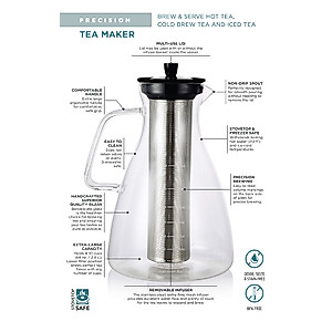 Teabloom Extra-Large Multi-Brew Glass Teapot + Kettle + Pitcher (68 OZ / 2.0 L / 8 CUPS) – For Hot Tea, Iced Tea, Cold Brew Tea and Fruit Infused Water – Volume Markings For Precise Brewing