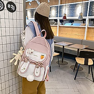 YUESUO Kawaii Large Backpack with Cute Bunny Ear Backpack Pendant Pins for Teen Girl Student School Bag Bookbag Satchel Laptop (Pink,Large)
