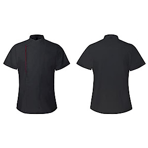 TopTie Women's Chef Coat With Contrast Piping Short Sleeve Chef Jacket