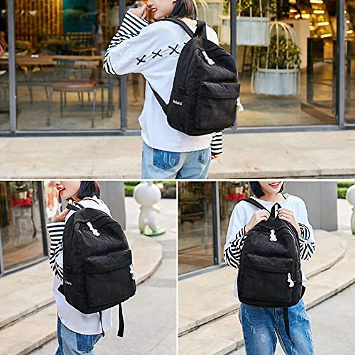 Casual Backpack Personality Striped Backpack College Style Daypack Simple Corduroy Girl Schoolbag Large Capacity Leisure Backpack Travel Work Daily Backpack Fashionable Lightweight Daypack