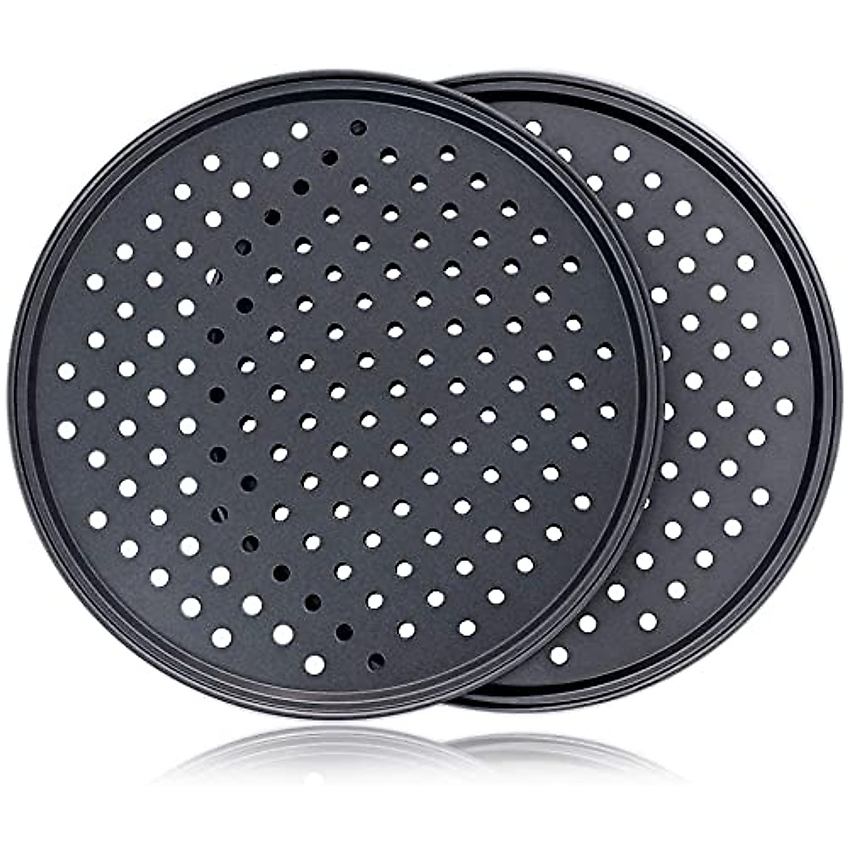 Lemengtree Pizza Pans,Baking Tray Perforated Pizza Plate Nonstick Carbon Steel Pizza Pan, Pizza Tray Round with Holes for Oven (2pc-12.5 inch with Holes)