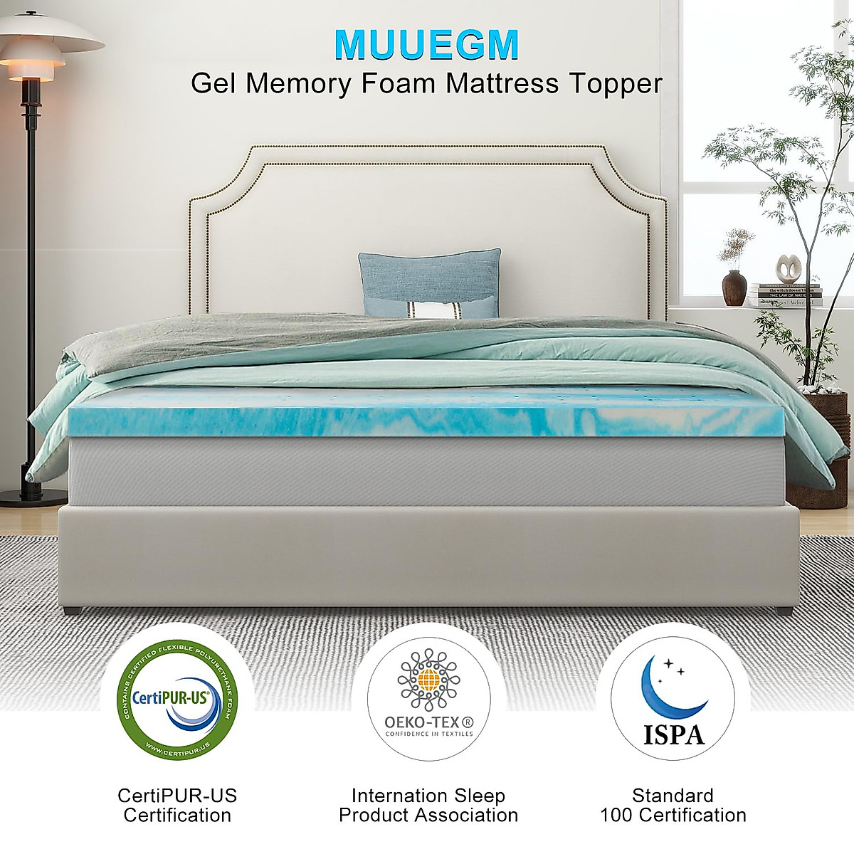 MUUEGM 4 Inches Memory Foam Mattress Topper Full Size,Gel Infused Memory Foam Cooling Ventilated Breathable Blue Mattress Pad Back Pain Relief