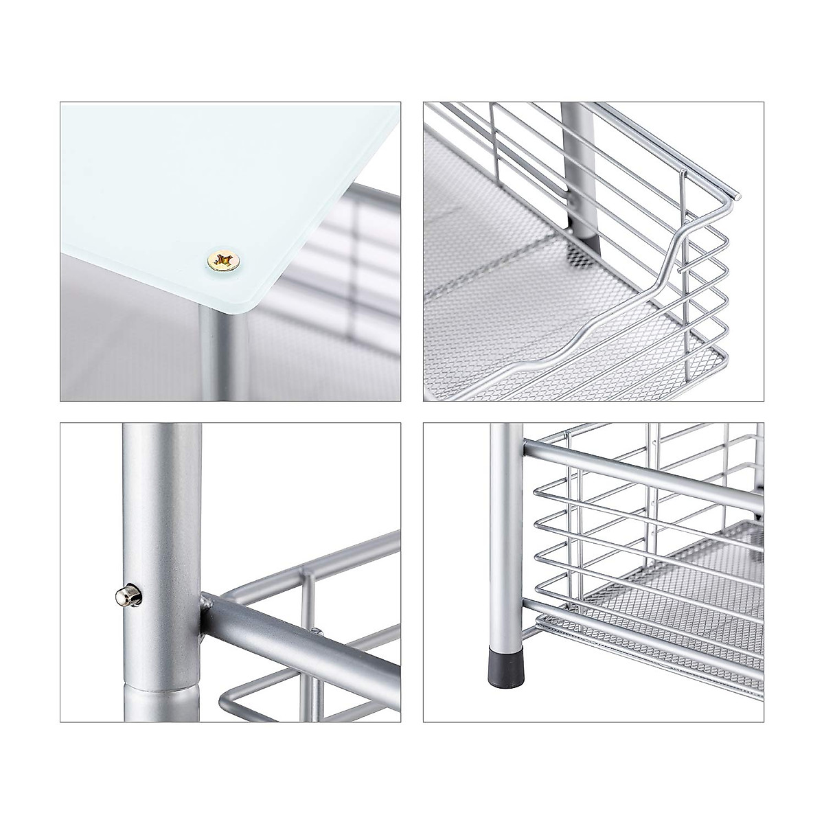 Flagship 3 Tier Sliding Backet Organizer Drawer with Crystal Tempered Glass Mesh Shelves for Spice Rack Countertop Kitchen Under Sink Drawer Bathroom Office (Silver)