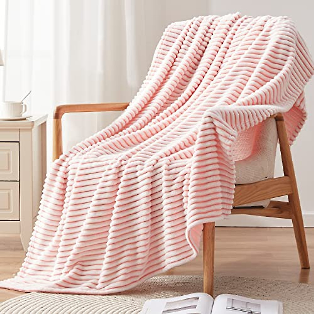 EMME Sherpa Blanket Fleece Throw Blanket, Soft, Plush, Warm and Cozy Blanket, Single Layer, 3D Touch Experience, Perfect for Bed Couch and Sofa Chair(Pink, 50'' x 60'')