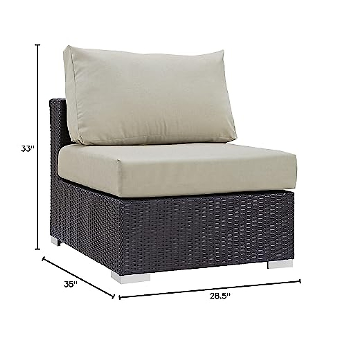 Modway Convene Wicker Rattan Outdoor Patio Sectional Sofa Armless Chair in Espresso Beige