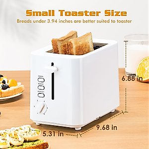 Toaster 2 Slice, NIKLEMON Small Compact Plastic Toaster with 6 Browning Levels and Defrost, Reheat and Cancel 3 Functions, Removable Crumb Tray, Under Base Cord Storage, White