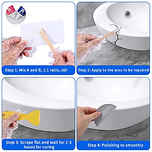 Faburo Fiberglass Tub Repair Kit White, Porcelain Sink Repair Kit White, Tile Repair Kit for Fix Crack Hole Scratch and Dent Bathtub Chip Fix, Quartz Chip Bathtub Repair Kit