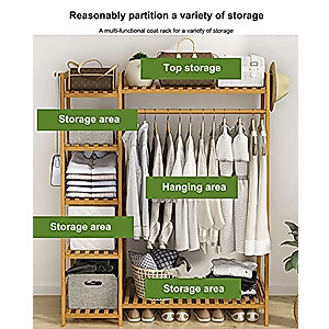 ZJDU Bamboo Clothes Hanging Rack,Extra Large Wardrobe Clothes Garment Rack,Free Standing Closet Organizer,Storage Shelves for Entryway and Bed Room,80×40×140cm