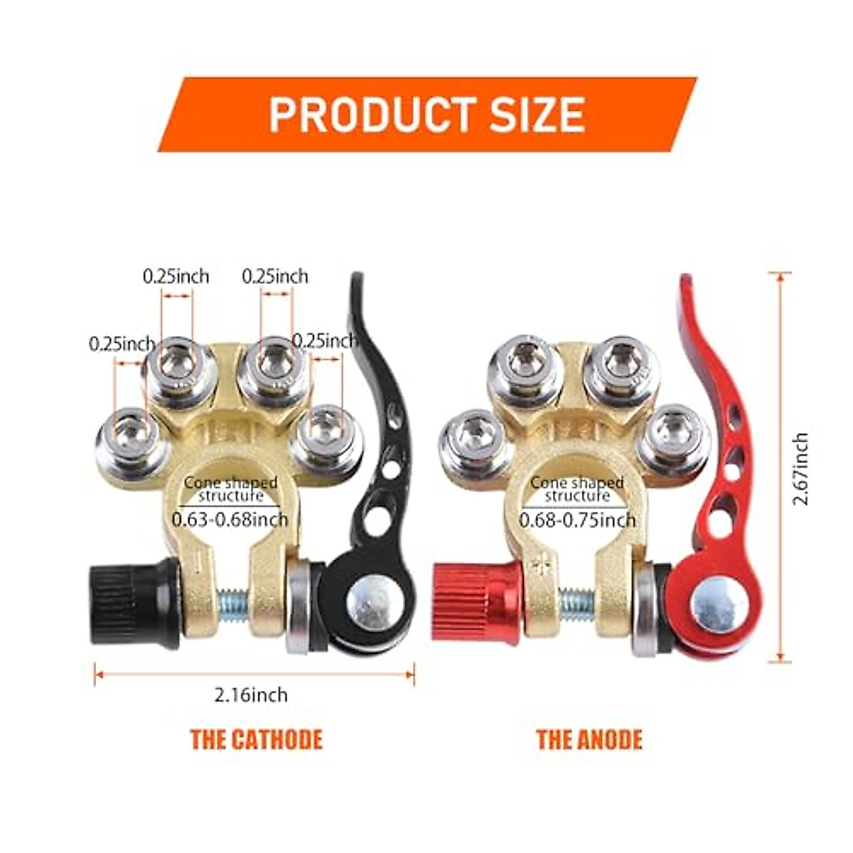 QODOLSI Cables Terminal Connectors Kit，Cables Terminal Connectors，4 Way Quick Release Disconnect Terminals w/ Washers，Marine Car Boat RV Cables Accessories (Multicolored #Full Set) (QODPJ2403MC-2PCS)