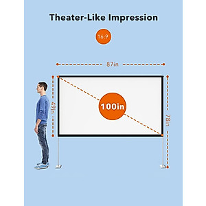 HYZ 100 inch Freestanding Projection Screen, Portable Front & Rear Projection Screen, 4K HD 16:9 Polyester Fabric Screen Outdoors and Indoors, Setup in Minutes, Home Theater, Presentation