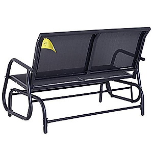 Outsunny 2-Person Outdoor Glider Bench Patio Double Swing Rocking Chair Loveseat w/Power Coated Steel Frame for Backyard Garden Porch, Black