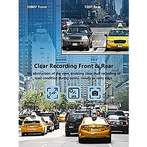 Dash Cam Front and Rear, Mini Dash Cam 1080P Full HD with 32GB SD Card, 2.45 inch IPS Screen, 2 Mounting Ways, Night Vision, WDR, Accident Lock, Loop Recording, Parking Monitor, Motion Detection