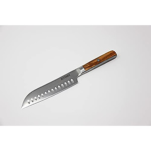 Ryori 7 inch Sharp Santoku Knife | German High Carbon Stainless Steel Blade Kitchen Knife | Ergonomic Olive Wood Handle Chopping Knife for Home or Professional Use