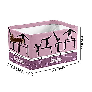 Gymnast Move Stars Red Pink Foldable Custom Personalized Name Storage Bins Basket Cubic Clothes Supplies Organizer,Durable Handle