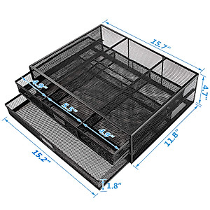 Monitor Stand Riser with Dual Pull Out Storage Drawer - Metal Mesh Desk Organizer with Drawer, Drawer, Office Supply for Computer, PC, Laptop, Printer, Notebook, iMac