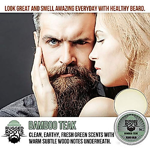 Beard Balm for Men by Rugged Roots-Hair Nourishing Beard Balm with Bamboo Teak Scent for Healthy Beards-Strong Beard Growth and Strengthen Hair-Small Gift Perfect for Stocking Stuffers for Men
