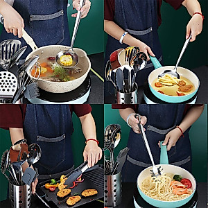 Berglander Stainless Steel Cooking Utensils Set, 13 Pieces Kitchen Utensils Set, Kitchen Tools Set with Utensil Holder Non-Stick and Heat Resistant,Dishwasher Safe, Easy to Clean (13 Packs)