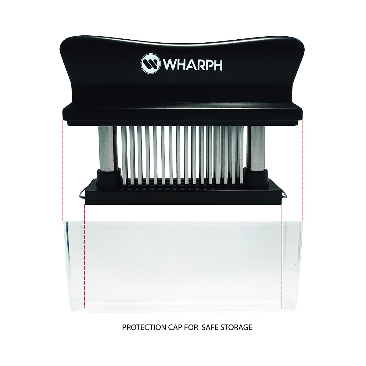 WHARPH Premium Meat Tenderizer - Manual Hand Held Heavy Duty and Dishwasher Safe 48-Blade Stainless Steel Razor Pin Press Kitchen Tool -Great for Tenderizing Beef Pork Chicken BBQ Steak Marinade