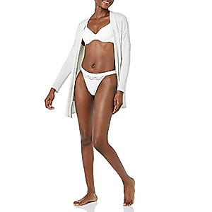 Amazon Essentials Women's Cotton and Lace Thong Underwear, Pack of 4, Black/Pink/Light Grey Marl, Medium